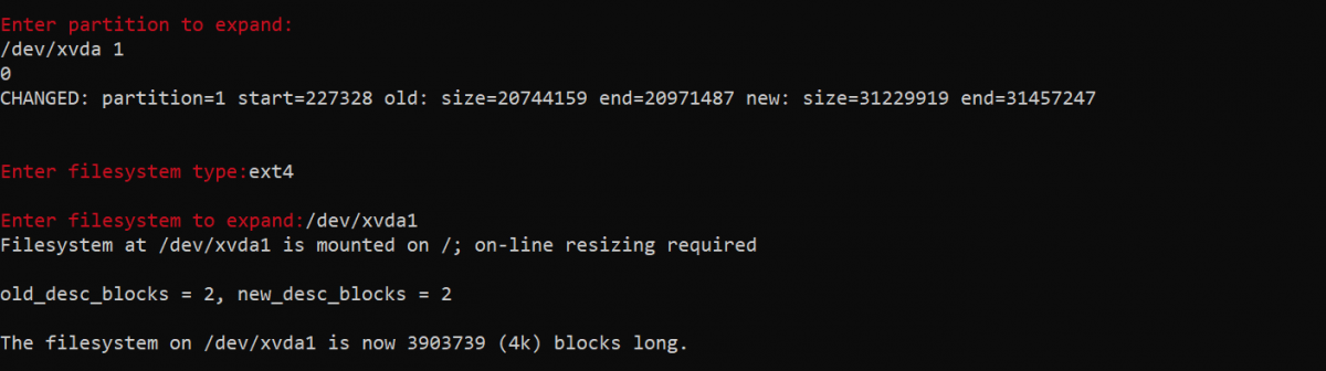 Python Script to expand filesystem in an EC2 instance