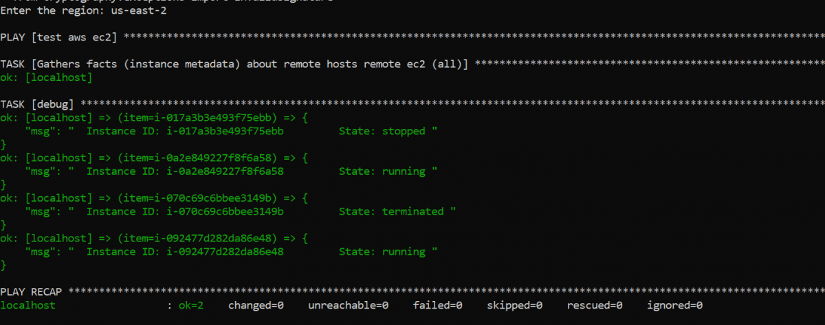 Ansible script to get state of EC2 instances
