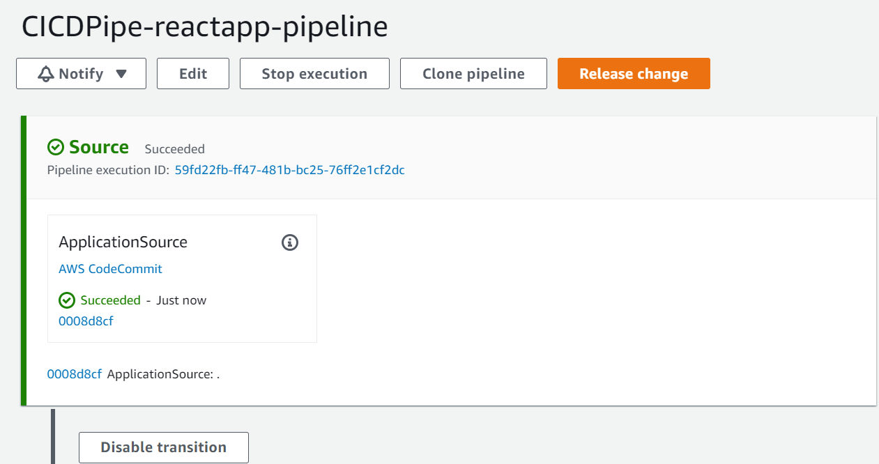 Use CodePipeline to deploy react application using CloudFormation