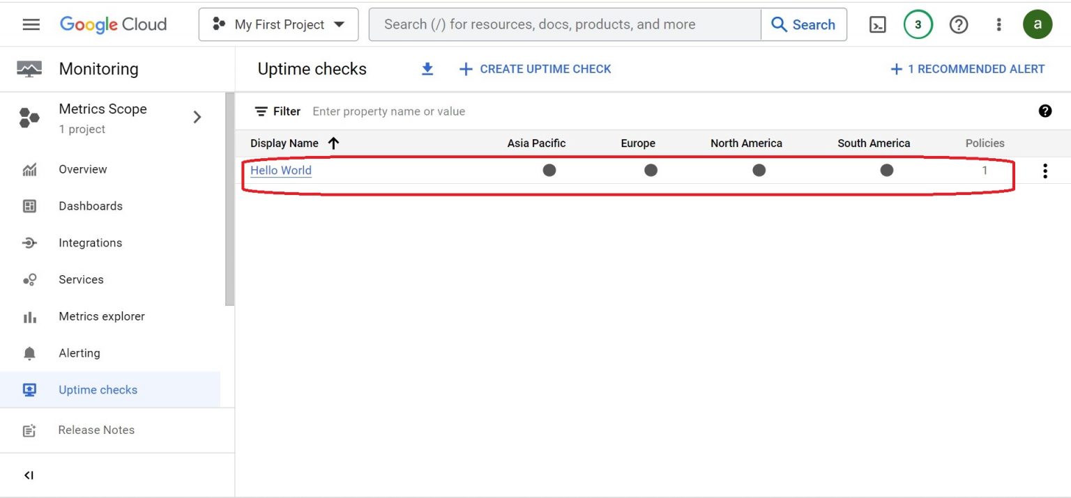 Configure Uptime Checks in Google Cloud Monitoring